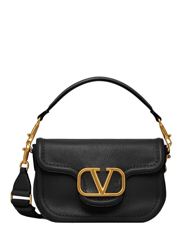 Valentino Garavani Alltime Foldover Top Shoulder Bag With Metal Vlogo - Black