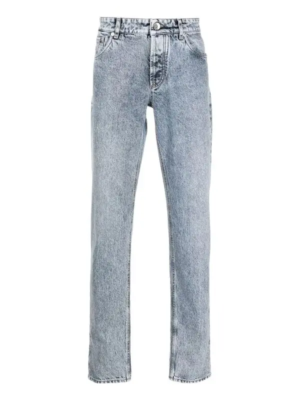 Brunello Cucinelli Logo Patch Stonewashed Slim Fit Jeans - Gray