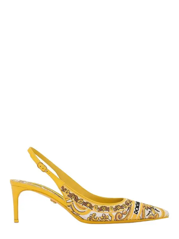 Dolce & Gabbana Majolica Embroidered Slingback Pumps - Yellow And White