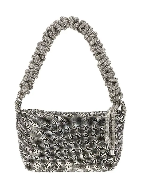 Kara Crystal Mesh Woven Handle Handbag - Gray