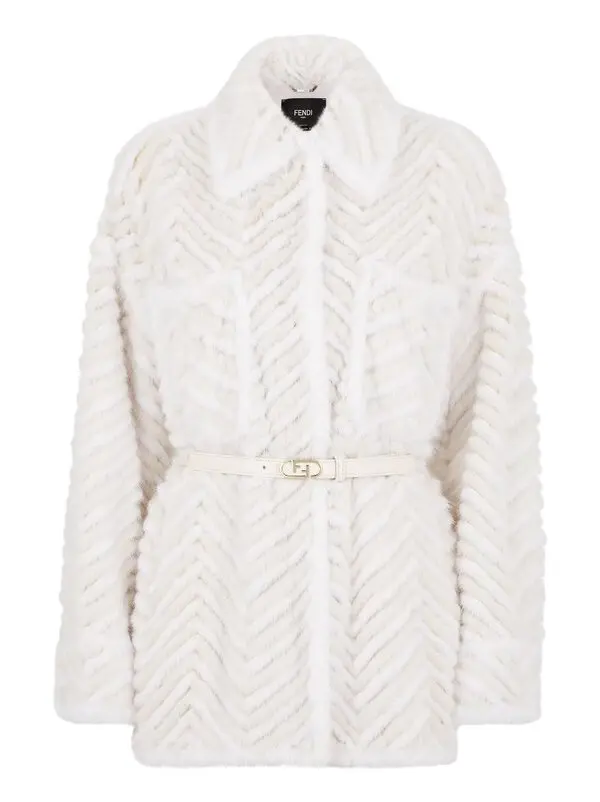 Fendi Marten Fur Jacket With Herringbone Pattern - White