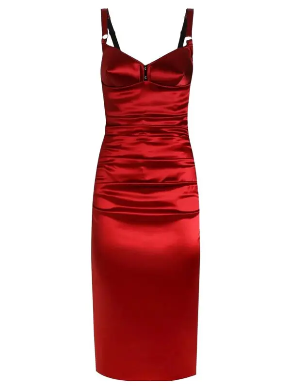 Dolce & Gabbana Draped Satin Calf-length Dress - Red