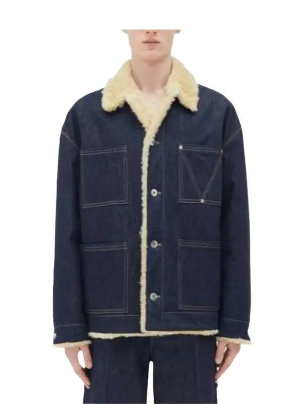 Bottega Veneta Denim Shearling Lined Coat - Blue