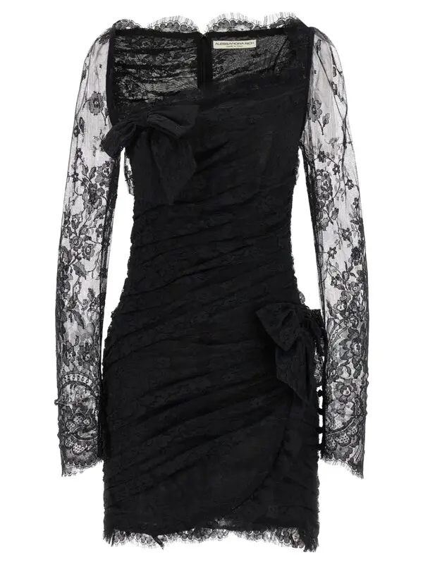 Alessandra Rich Lace Draped Mini Dress - Black