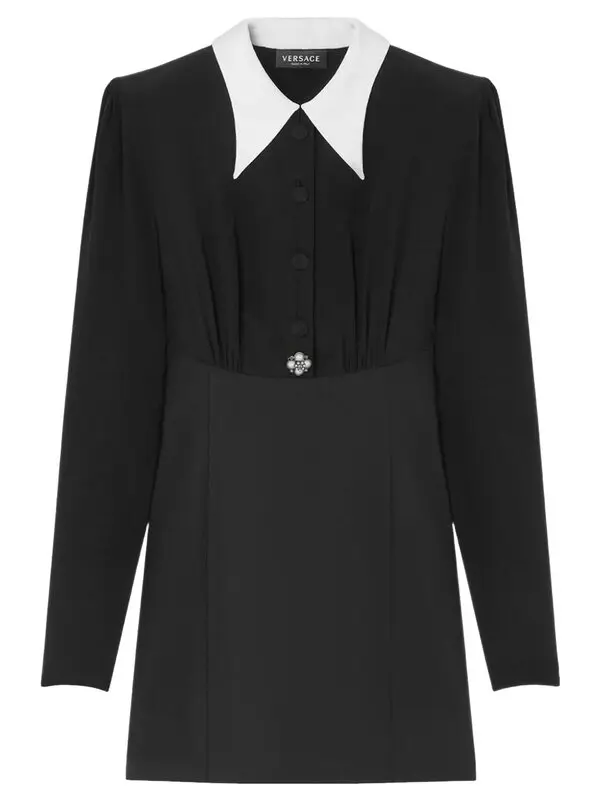 Versace Pearl-detailed Long-sleeved Mini Dress - Black