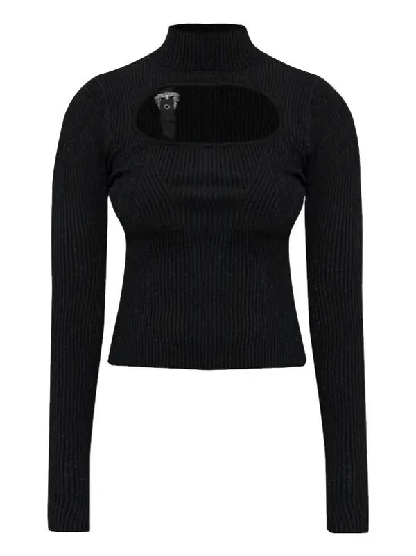 Versace Ribbed Sweater With Buckle Detail - Black