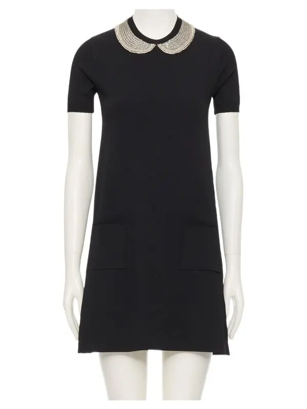 Valentino Garavani Embellished Collar Short Sleeve Dress - Black