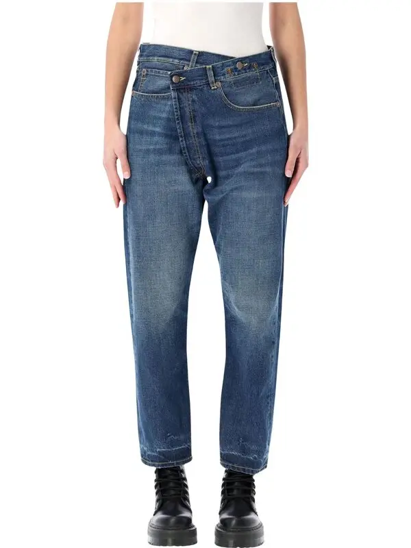 R13 Asymmetrical Cross Belt High-waisted Jeans - Blue