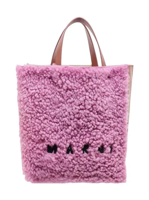 Marni Museo Logo Embroidered Shearling Tote Bag - Pink