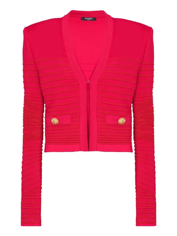 Balmain Edge To Edge Knit Cardigan With Gold-tone Lion Chain Buttons - Pink