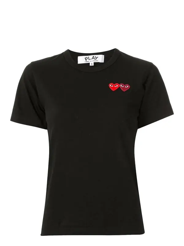 Play Comme Des Garcon Logo Embroidered Crew Neck T-shirt - Black