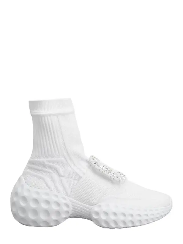 ROGER VIVIER Viv' Run Light Socks Strass Buckle Ankle Boots - White