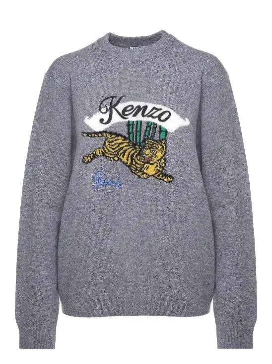 Kenzo Jumping Tiger Knit Sweater - Gray