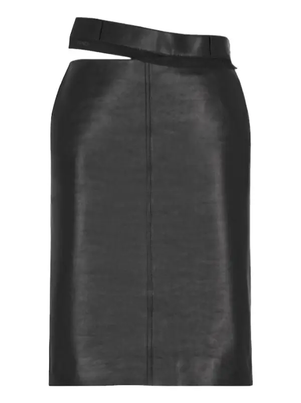 Fendi Leather Midi Pencil Skirt With Asymmetrical Waist - Black