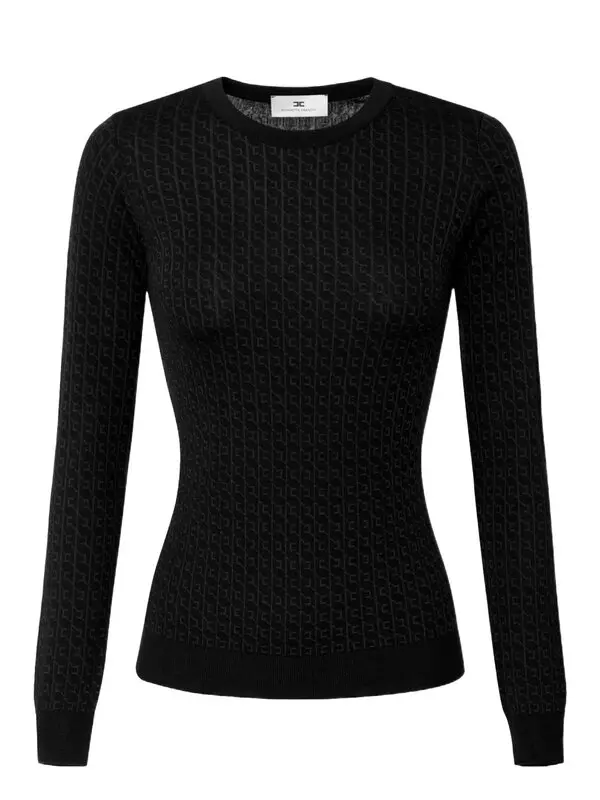 Elisabetta Franchi Logo Pattern Crew Neck Sweater - Black