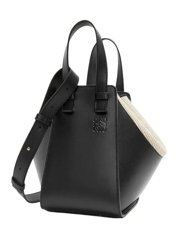 Loewe Compact Hammock Bag In Calfskin And Canvas - Black