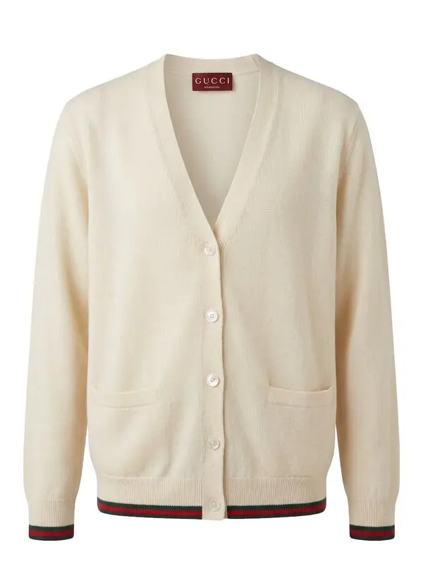 Gucci Extra Fine-knit V-neck Cardigan With Web Trim - White
