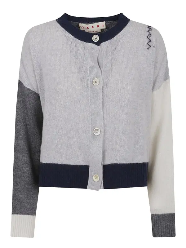 Marni Logo Embroidered Color Block Cardigan - Gray