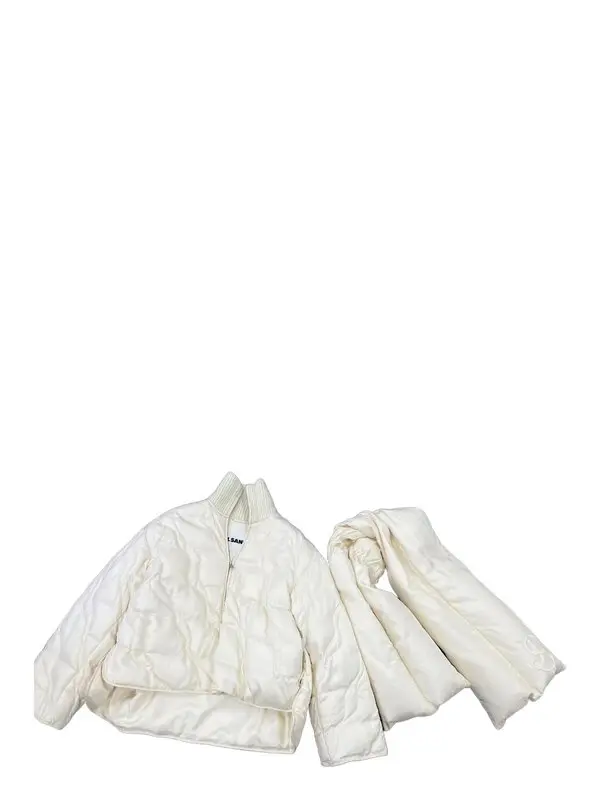 JIL SANDER Quilted Down Jacket With Detachable Scarf - White