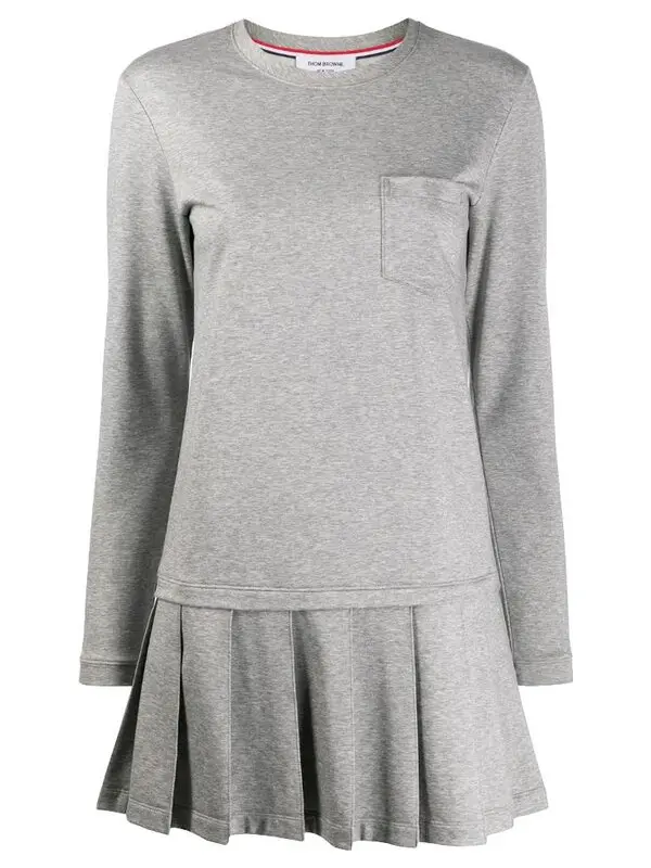 Thom Browne Drop Waist Pleated Dress - Light Gray