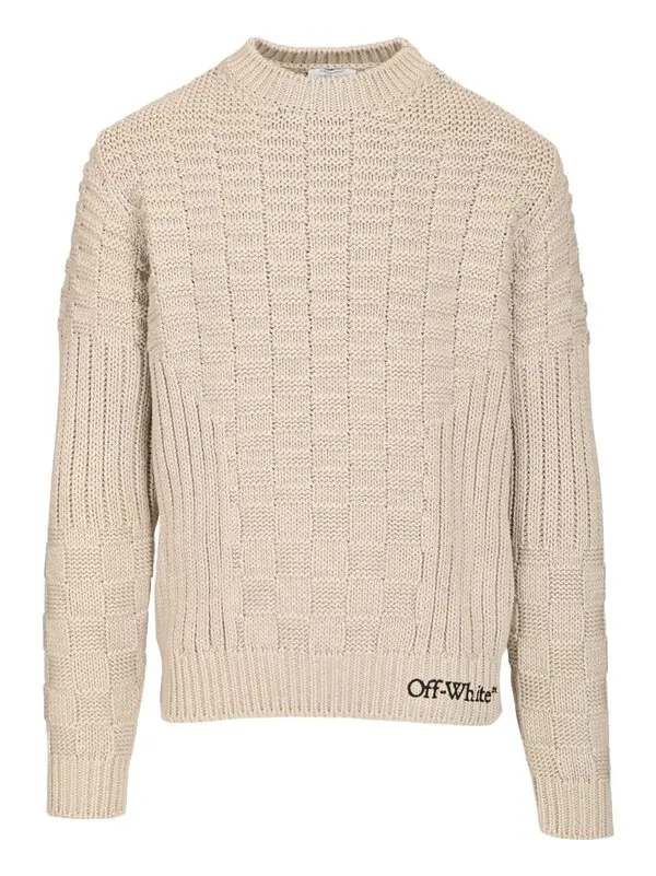 Off-White Arrow 3d Stitch Crewneck Knitted Jumper - Beige
