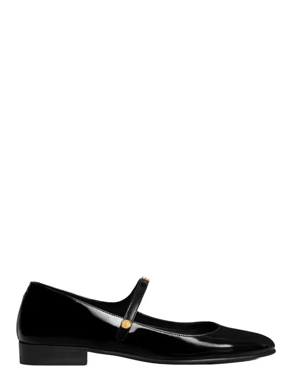 Celine Ballerina Flats In Glossy Calfskin - Black