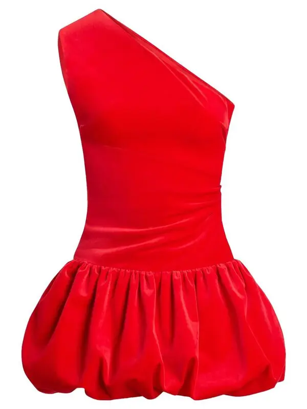 PATOU Mini One-shoulder Velvet Dress With Bloomer Skirt - Red