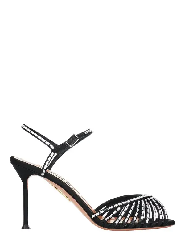 AQUAZZURA Crystal Embellished Stiletto Heeled Sandals - Black