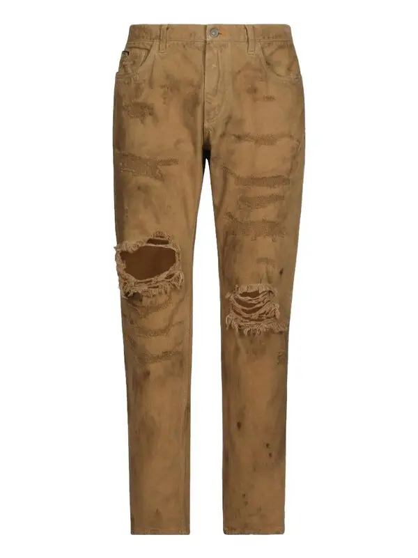 Dolce & Gabbana Distressed Straight-leg Jeans - Brown
