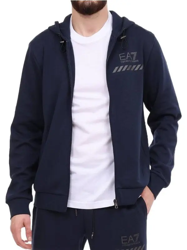 EA7 Logo Hooded Zip-up Jacket - Black