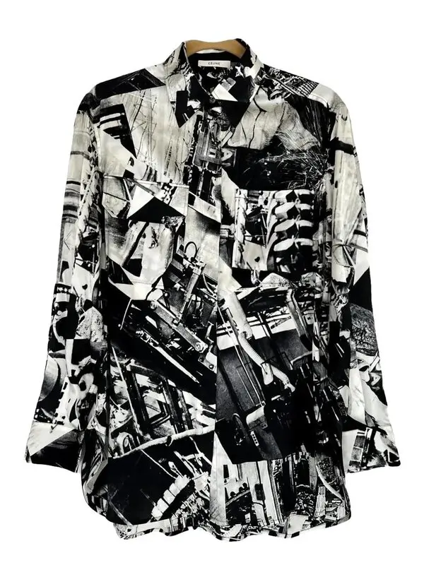 Celine Asymmetric Pocket Long Sleeve Shirt - Black
