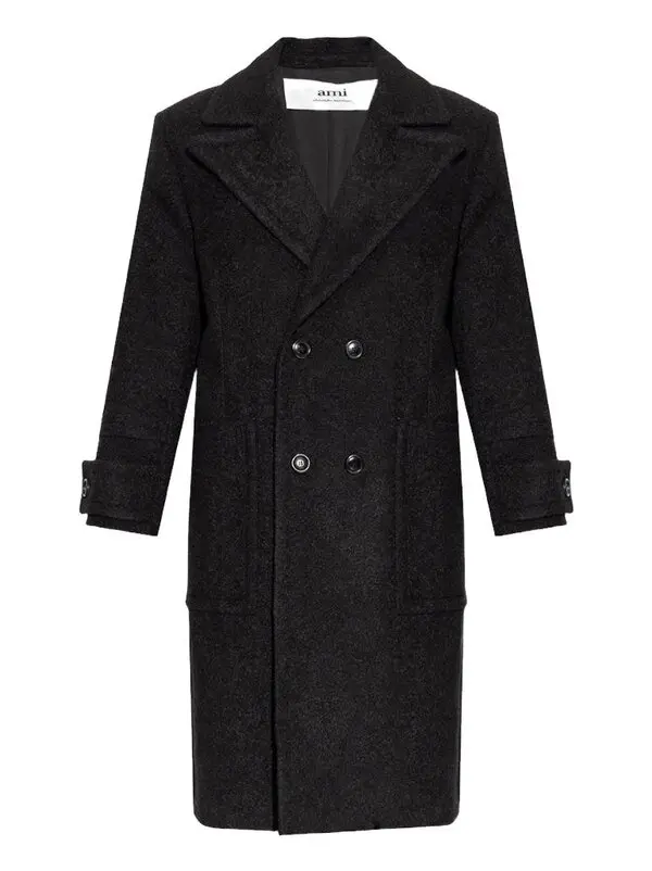 Ami Double-breasted Virgin Wool Overcoat - Black