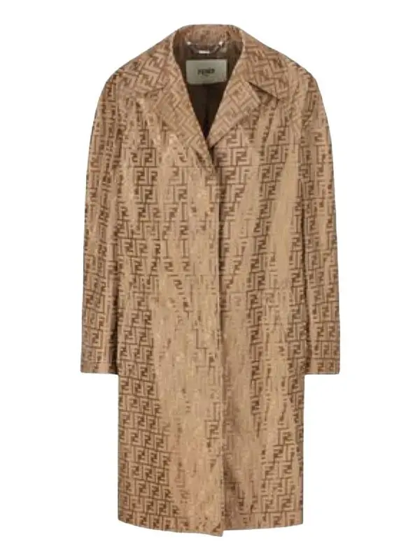Fendi Ff Printed Long-sleeve Coat - Brown