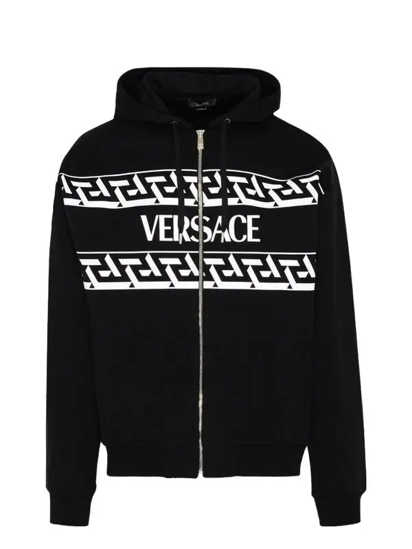 Versace Logo Printed Hooded Sweatshirt - Black