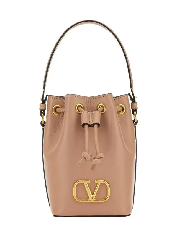 Valentino Garavani Vlogo Signature Drawstring Mini Bucket Bag - Nude