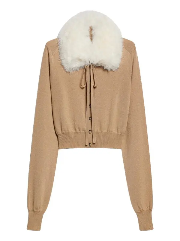 Sportmax Buttoned Long-sleeved Cardigan With Detachable Fur Collar - Camel
