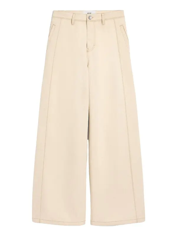 Ami Wide-leg Jeans With Logo Patch - Off White