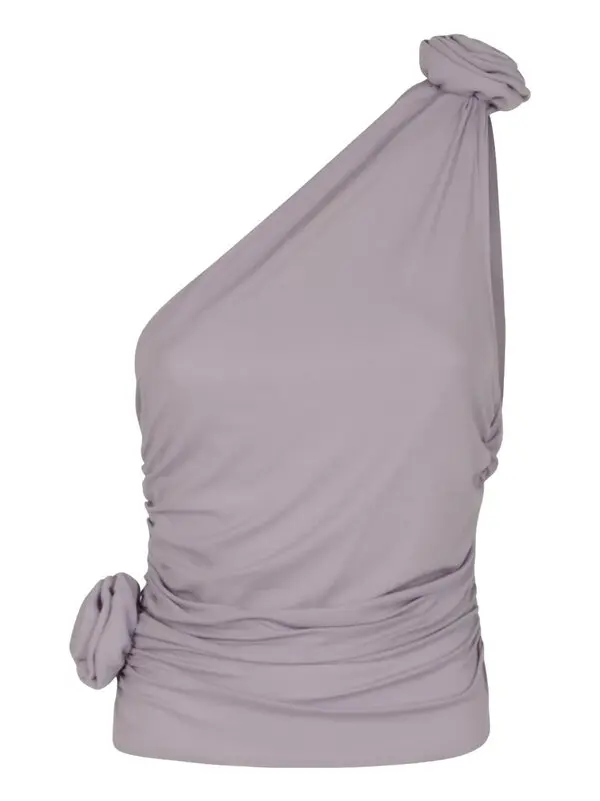 Magda Butrym One-shoulder Rose Embellished Draped Top - Gray