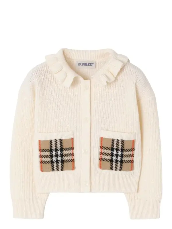 Burberry Check Pocket Cotton Wool Cardigan - Ivory White
