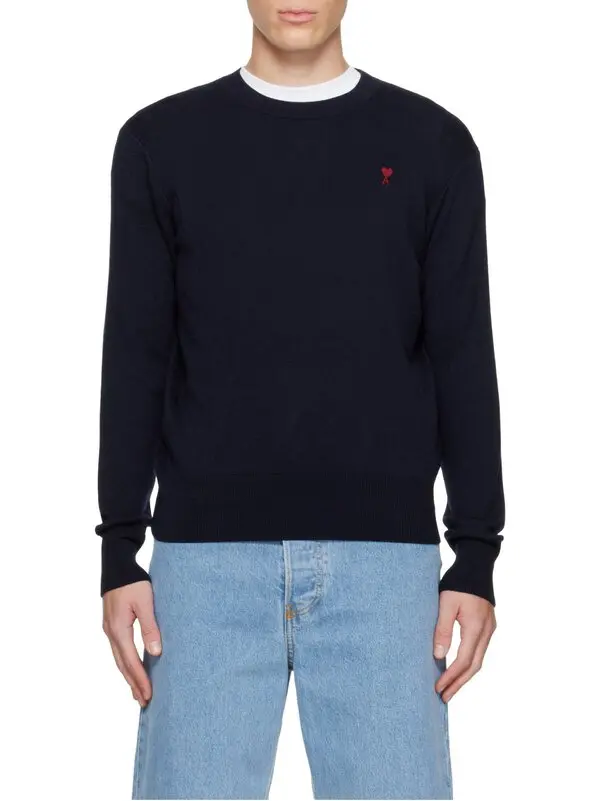 Ami Crewneck Sweater With Embroidered Heart - Black