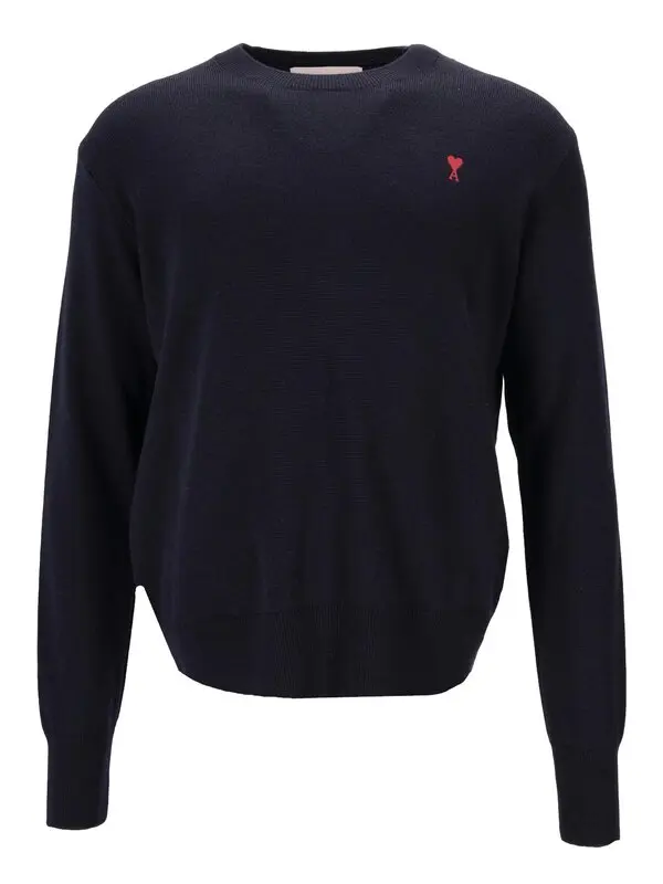 AMI Paris Crewneck Jumper With Embroidered Logo - Black