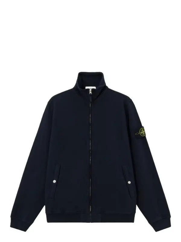 Stone Island Logo Patch Zip-up Sweatshirt - Navy Blue