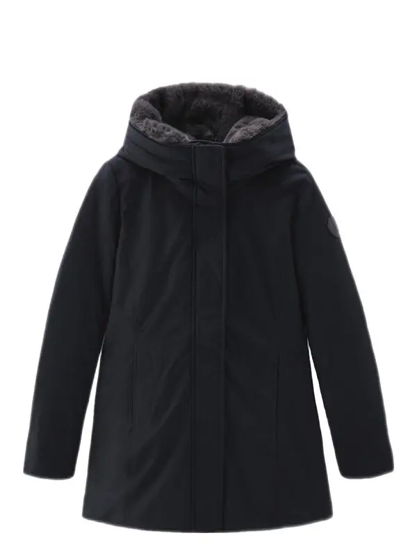 Woolrich Padded Zip-up Coat With Logo Patch - Deep Navy Blue