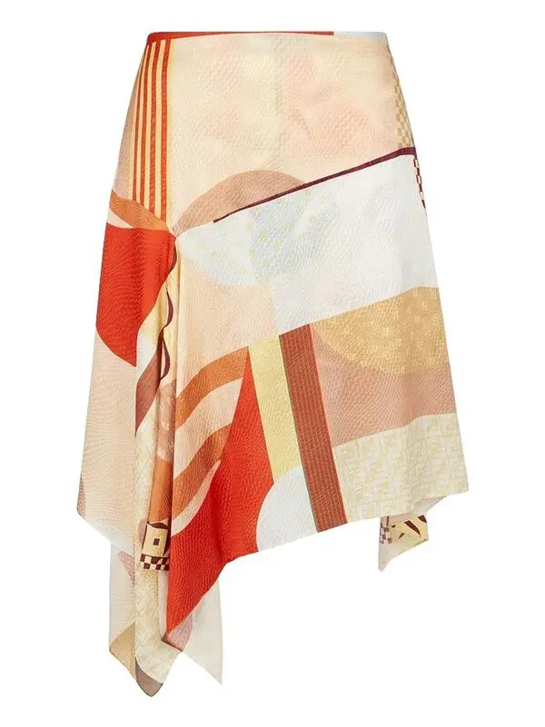 Fendi Asymmetric Graphic-print Satin Skirt - Nude