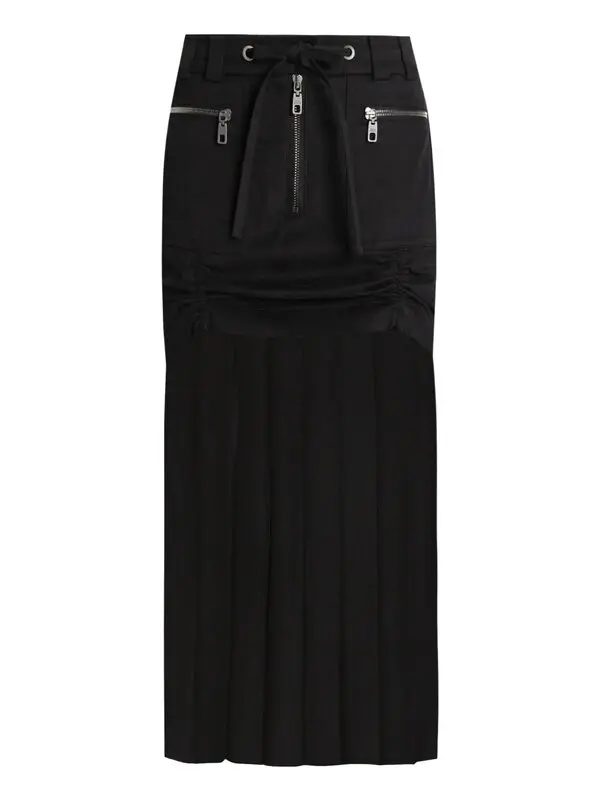 Dolce & Gabbana Midi Skirt With Zipper Detail And Pleated Chiffon - Black