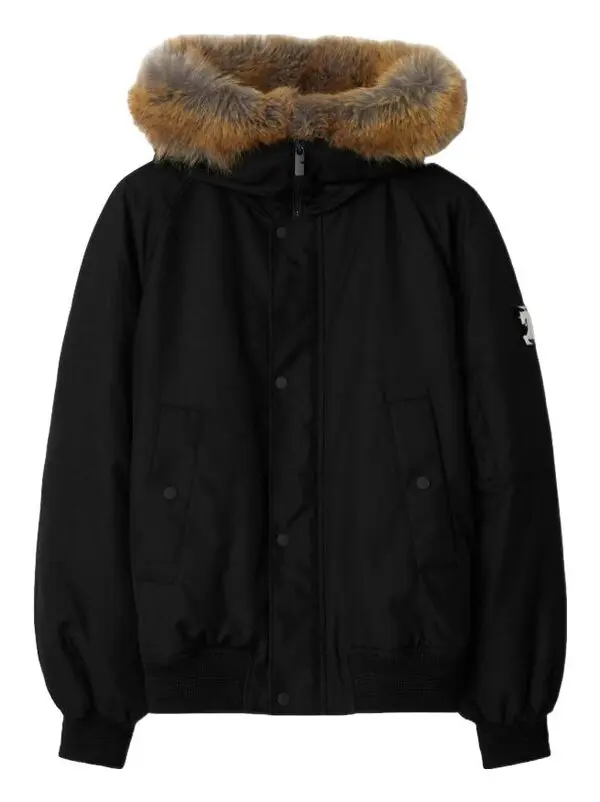 Burberry Hooded Padded Jacket With Ekd Motif - Black