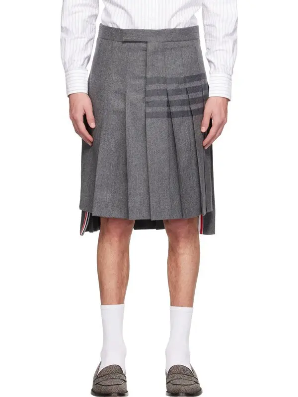 Thom Browne Pleated 4-bar Stripe Knee-length Skirt - Medium Gray