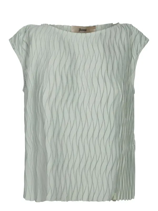 Herno Sleeveless Boat Neck Top With Embossed Wrinkled Effect - Gray