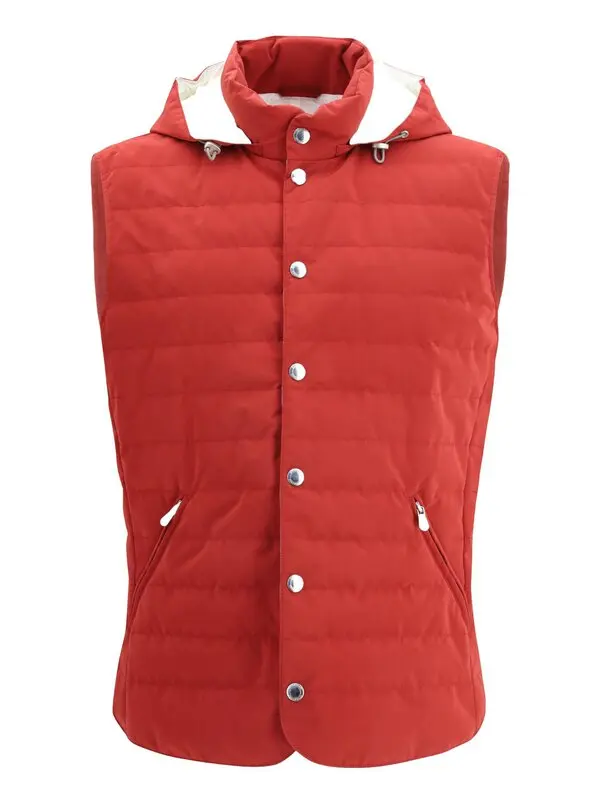 Brunello Cucinelli Quilted Hooded Gilet - Red