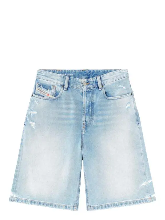 DIESEL® Distressed Knee-length Denim Shorts - Light Blue